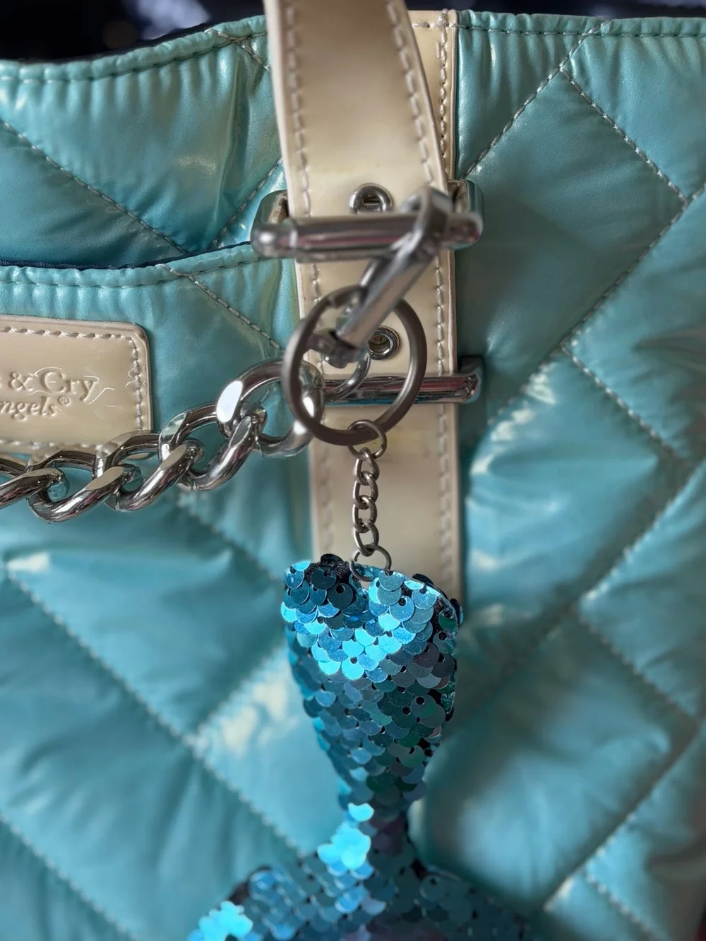 Kiss & Cry | Bags | Y2k Kiss Cry Angels Quilted Mermaid Blue Tote Bag ...